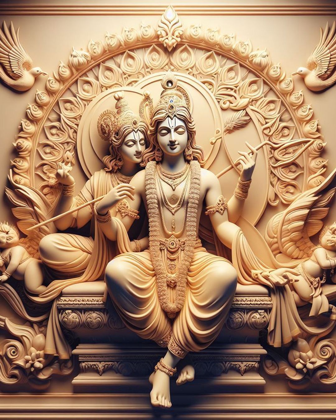 Order Regal Gold Throne Seated Radha Krishna Mural online in Hyderabad